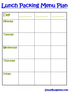 Back to School Lunch Packing Menu Planning